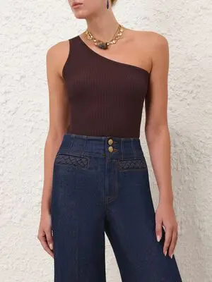 Zimmermann One Shoulder Ribbed Knit Top - Purple