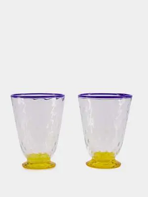 La DoubleJ Set Of 2 Quilted Murano Water Glasses - Yellow