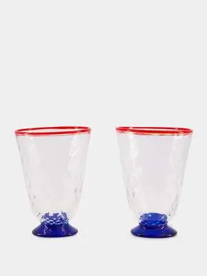 La DoubleJ Set Of 2 Quilted Murano Glasses - Blue