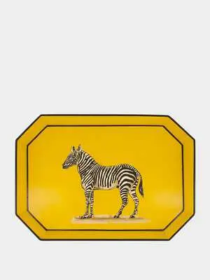 LES-OTTOMANS Les Ottomans Handpainted Zebra Iron Tray Yellow