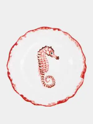 LES-OTTOMANS La Menagerie D'ete Seahorse Dinner Plate - White