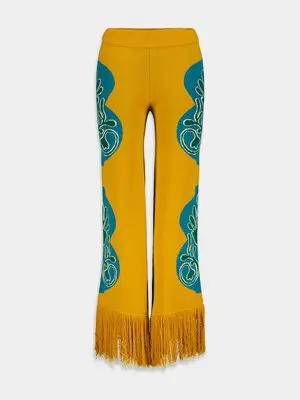 PAULA Paula'Name Jacquard Pants With Fringes Yellow
