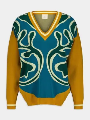PAULA Grace Jacquard V-neck Sweater - Yellow