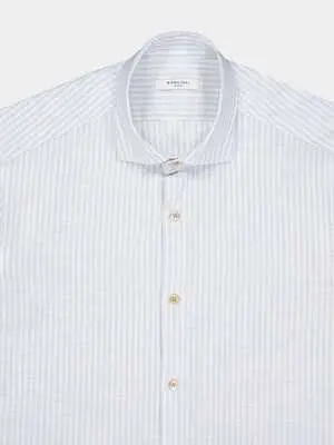 Boglioli Light Blue Striped Cotton-linen Shirt