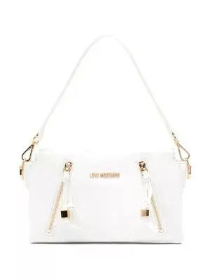 Moschino Logo Lettering Zip-pocket Shoulder Bag - White