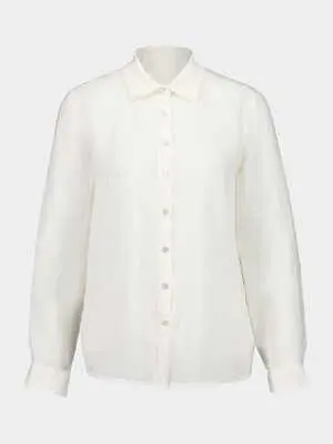 120% Lino Linen Long Sleeve Button-up Shirt - White