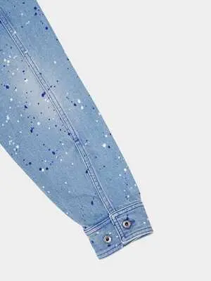Off-White Blue Paint Effect Military Denim Shirt - White