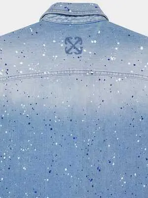 Off-White Blue Paint Effect Military Denim Shirt - White