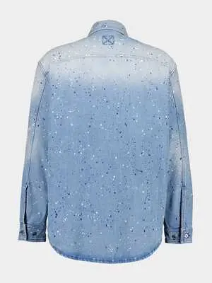 Off-White Blue Paint Effect Military Denim Shirt - White