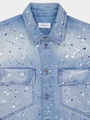 Off-White Blue Paint Effect Military Denim Shirt - White