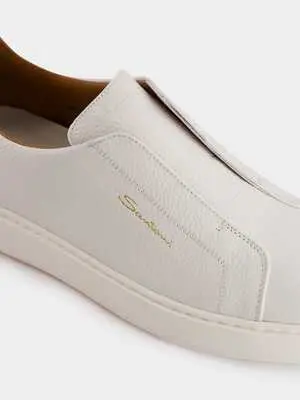 Santoni Leather Slip-on Sneakers - White