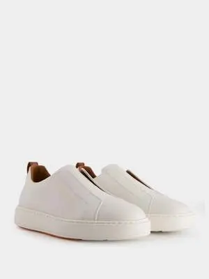 Santoni Leather Slip-on Sneakers - White