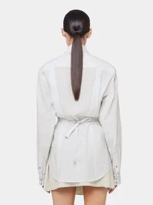 Rabanne Striped Cotton Poplin Shirt With Belt Detail - White