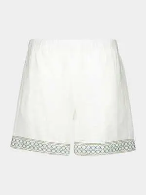 Commas Braided Shorts With Crochet Trim - White