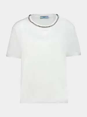 Prada Embroidered Cotton Jersey T-shirt - White