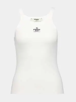 Fendi Ribbed Cotton Logo Top - White