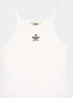 Fendi Ribbed Cotton Logo Top - White
