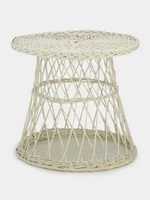 HOUSE OF CAPRICORN Handmade Furnas Ivory Wicker Side Table - White