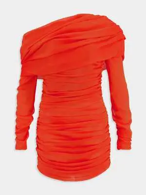 Saint Laurent Silk Muslin One-shoulder Mini Dress - Red