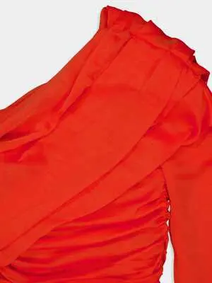 Saint Laurent Silk Muslin One-shoulder Mini Dress - Red