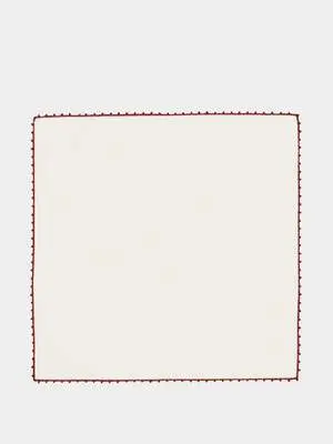 HOUSE OF CAPRICORN Hand-embroidered Teresa White Linen With Brick Crochet Napkin - Red