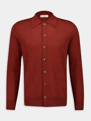 PIACENZA CASHMERE 1733 Merino Wool Silk Button-up Shirt - Red