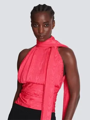 Balmain Halterneck Moiré Top - Red