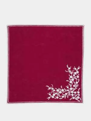 Borgo Delle Tovaglie Venaria Linen Napkin With Floral Embroidery - Red