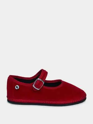 PIEDATERRE Mary Jane Bambino In Refosco Velvet - Red