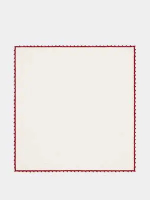 HOUSE OF CAPRICORN Hand-embroidered Linen Napkin With Crochet - Red