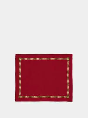 HOUSE OF CAPRICORN Hand-embroidered Linen Placemat - Red