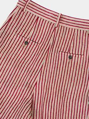 La DoubleJ Brooklyn Color Block Linen Corduroy Trousers - Red