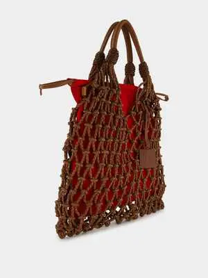 PAULA Big Marble Dahlia Leather Macramé Maxi Purse - Red
