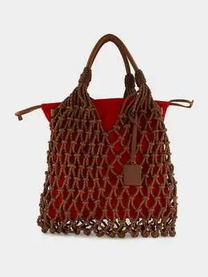 PAULA Big Marble Dahlia Leather Macramé Maxi Purse - Red