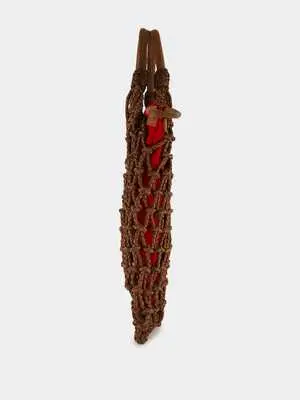 PAULA Big Marble Dahlia Leather Macramé Maxi Purse - Red
