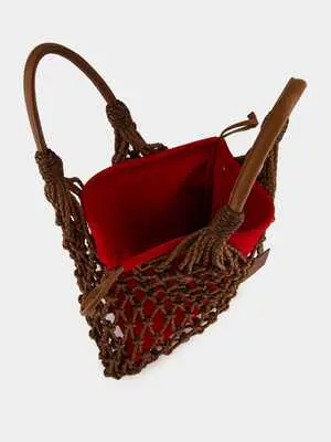 PAULA Big Marble Dahlia Leather Macramé Maxi Purse - Red