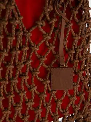 PAULA Big Marble Dahlia Leather Macramé Maxi Purse - Red