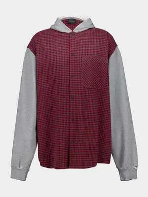 Balenciaga Checked Hooded Hybrid Shirt - Red