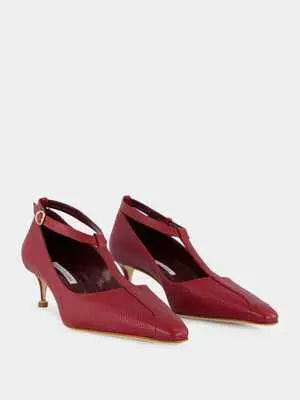 Manolo Blahnik Dark Rosellón T-strap Kitten Pumps