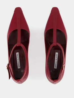 Manolo Blahnik Dark Rosellón T-strap Kitten Pumps