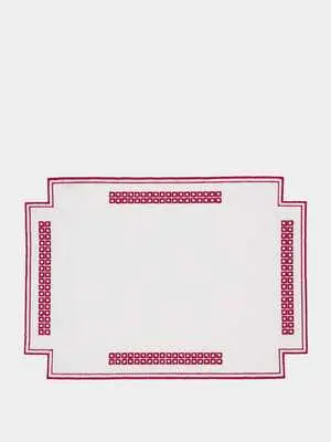 Borgo Delle Tovaglie Erica Antistain Linen Horizontal Placemat In Ivory And - Red
