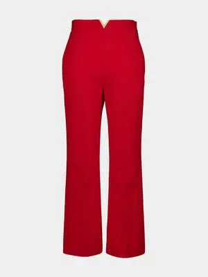 Valentino Garavani Wool Crepe Trousers With V Detail - Red