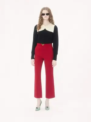 Valentino Garavani Wool Crepe Trousers With V Detail - Red