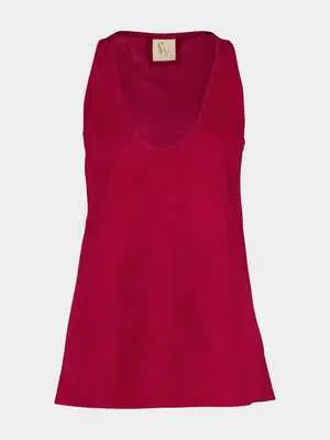 PAULA Serena Dahlia Scoop-neck Leather Tank Top - Red
