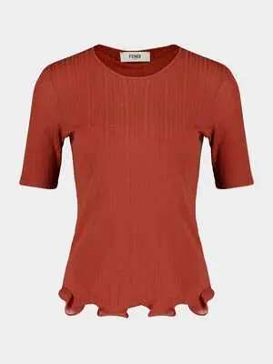 Fendi Ribbed Knit Short Sleeve Top - Red