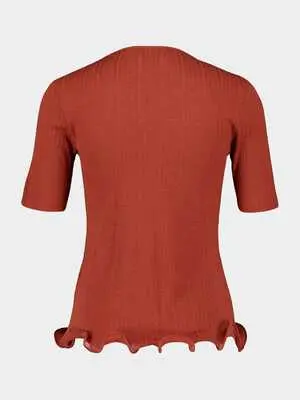 Fendi Ribbed Knit Short Sleeve Top - Red