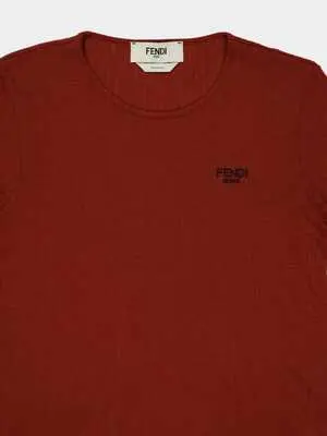 Fendi Ribbed Knit Short Sleeve Top - Red