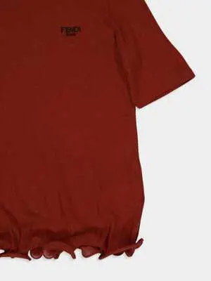 Fendi Ribbed Knit Short Sleeve Top - Red