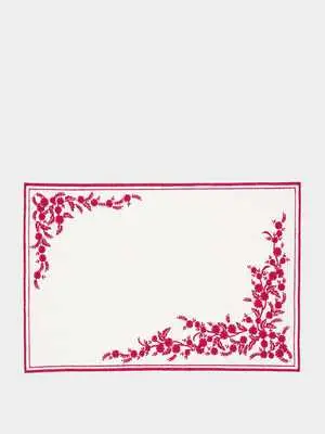 Borgo Delle Tovaglie Venaria Antistain Linen Placemat In Ivory And My Heart - Red