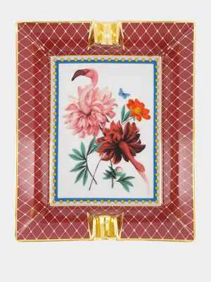 La DoubleJ Birdbloom Bordeaux Porcelain Ashtray - Red